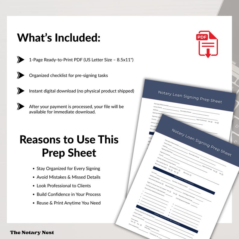 Notary Loan Signing Prep Sheet: Streamlined Checklist (PDF Instant ...