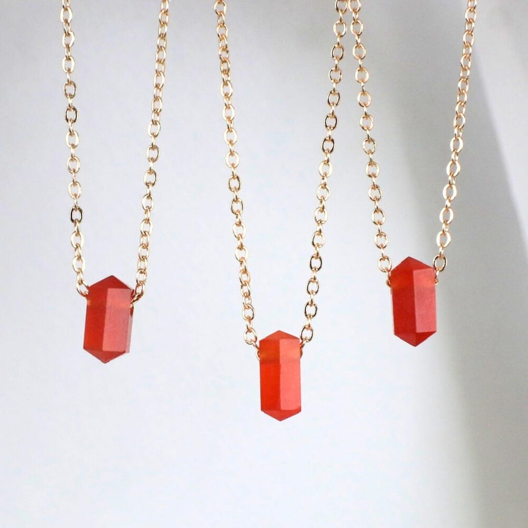 Carnelian Double Point Necklace, Subtle Gemstone Necklace Gold or ...