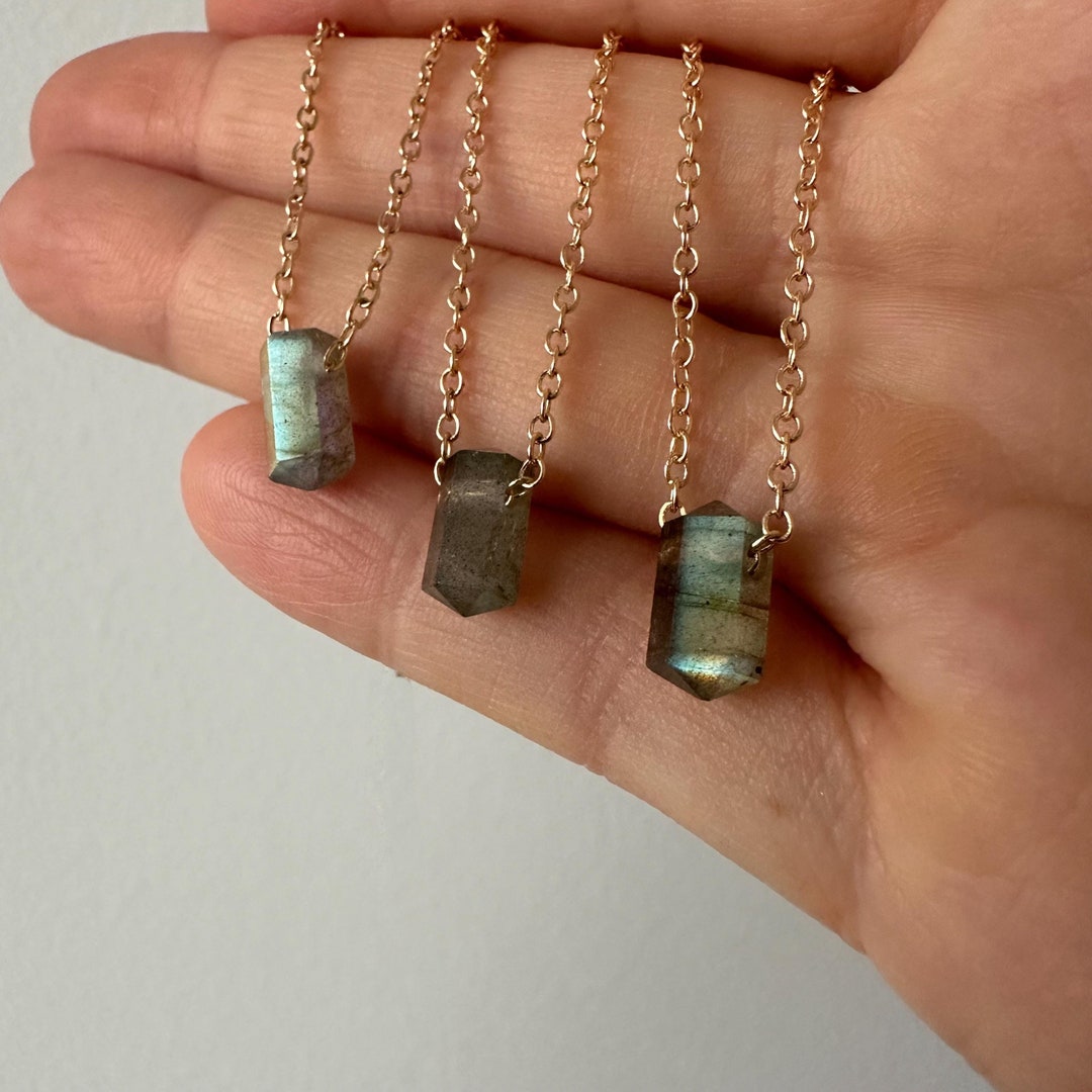 Labradorite Double Point Necklace, Subtle Labradorite Necklace Gold or ...