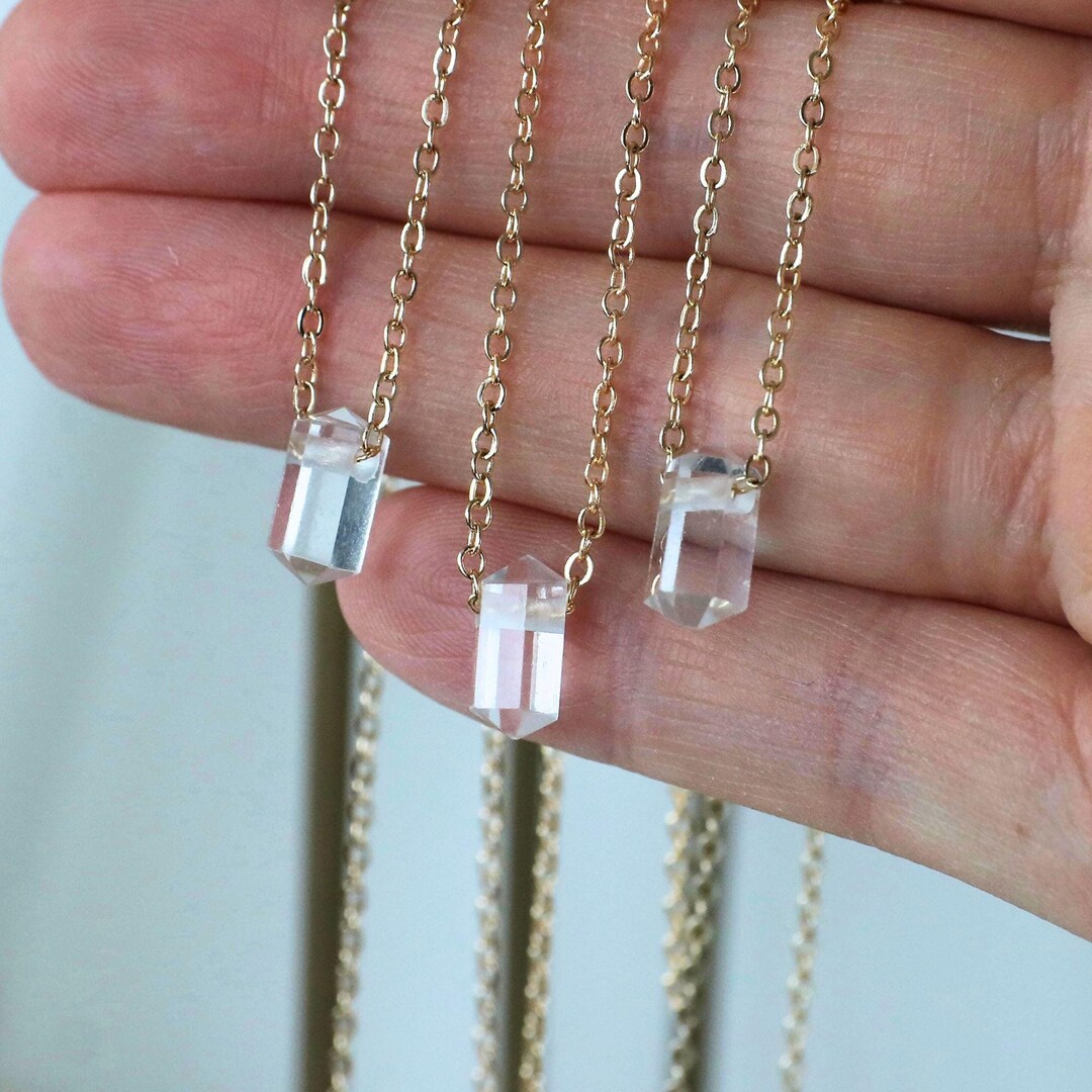 Rock Crystal Double Point Necklace, Subtle Rock Crystal Necklace Gold ...