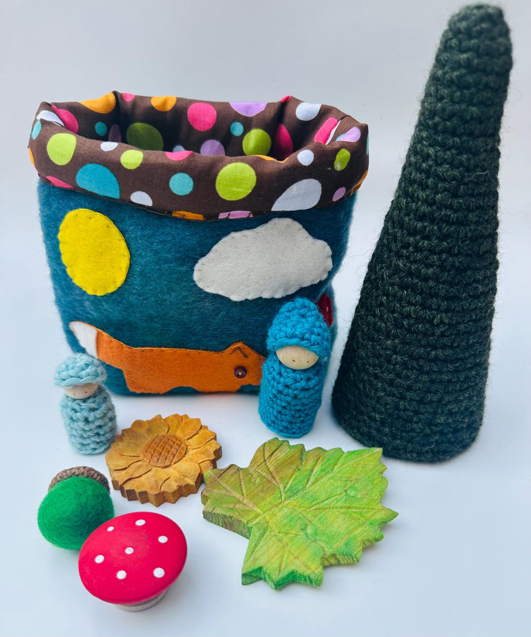 Sensory Toy Set Wool Basket With Wood and Wool Toys Waldorf Inspired ...