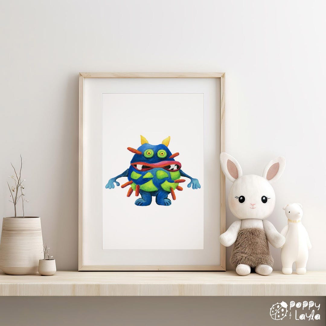 Kids Monster Print, Fantasy, Goofy, Cute Monster, Playful, Original Art ...
