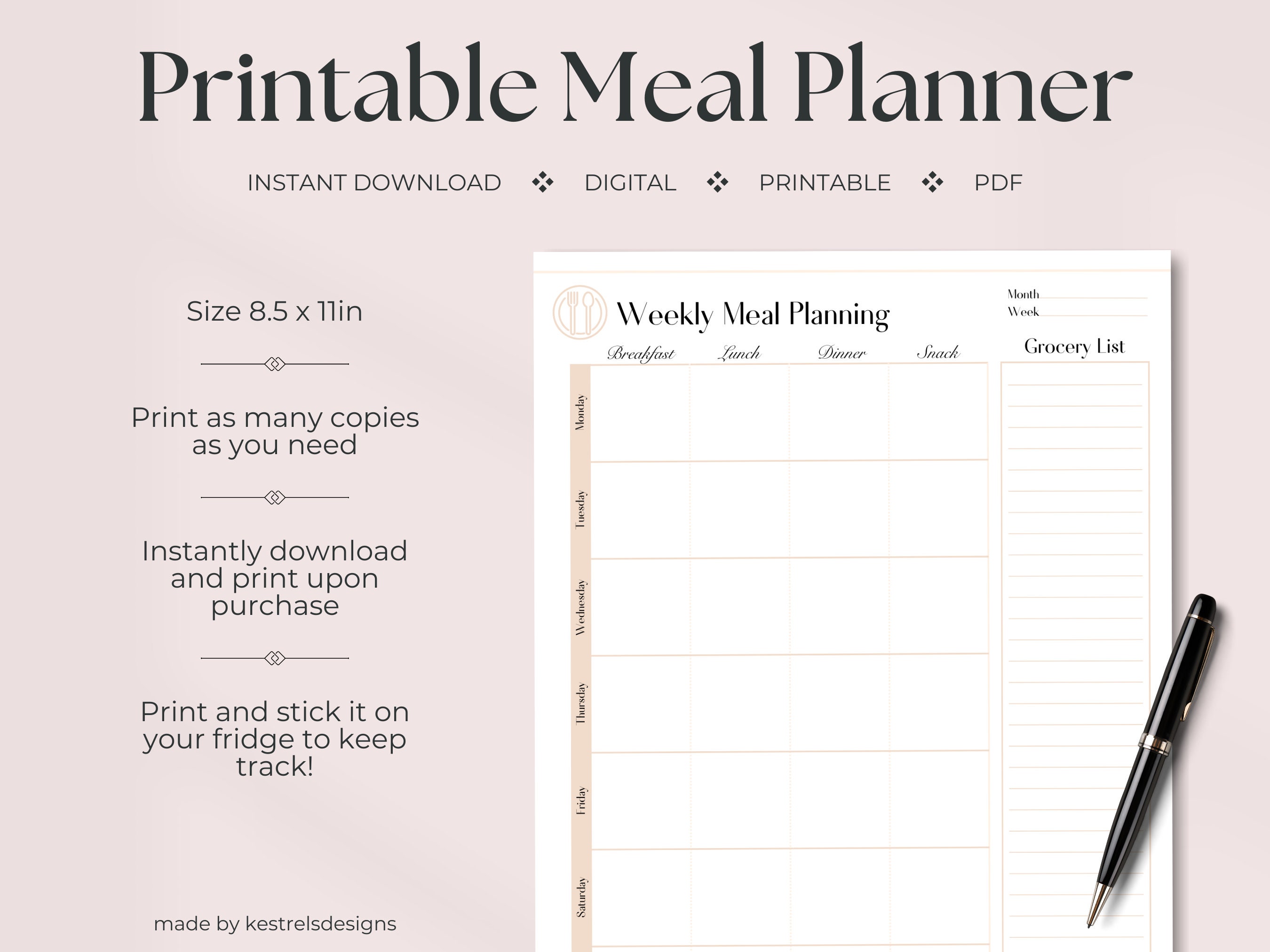 Digital & Printable Weekly Meal Planner | Goodnotes Planner | Meal ...
