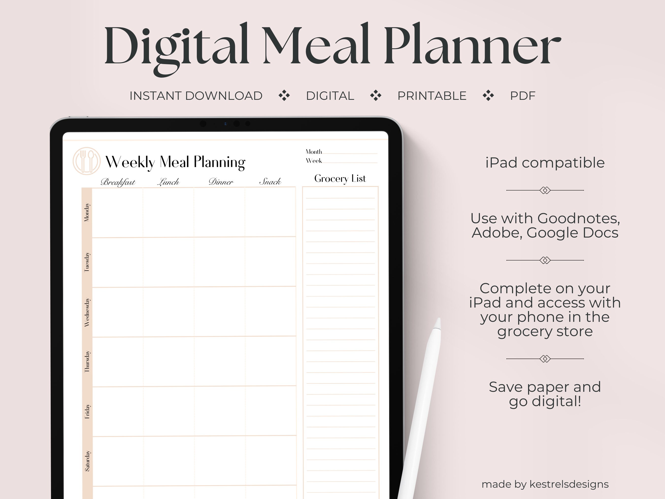 Digital & Printable Weekly Meal Planner | Goodnotes Planner | Meal ...