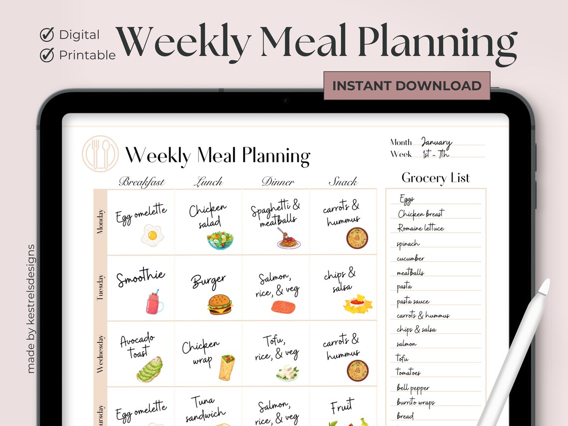 Digital & Printable Weekly Meal Planner | Goodnotes Planner | Meal ...