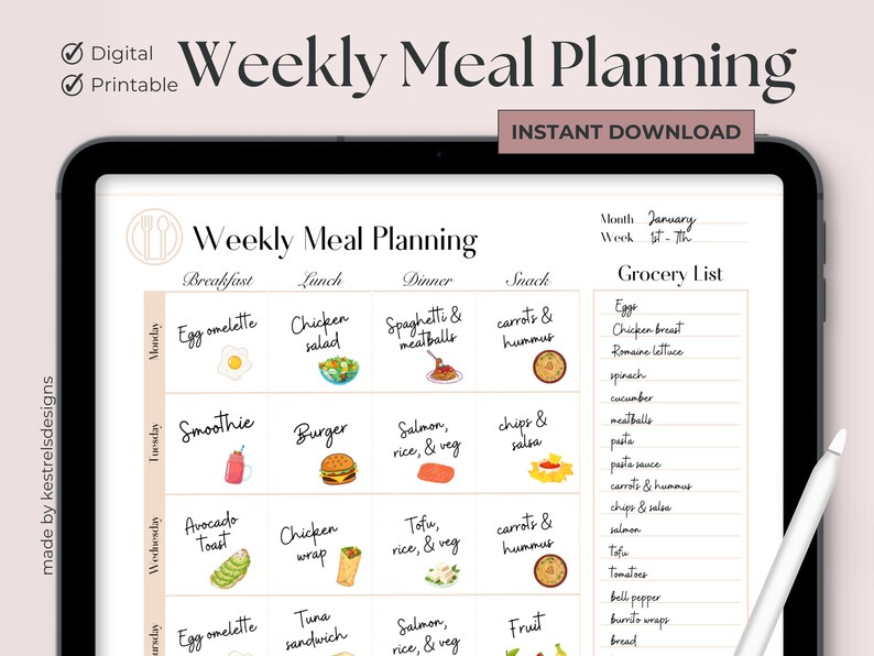 Digital & Printable Weekly Meal Planner | Goodnotes Planner | Meal ...