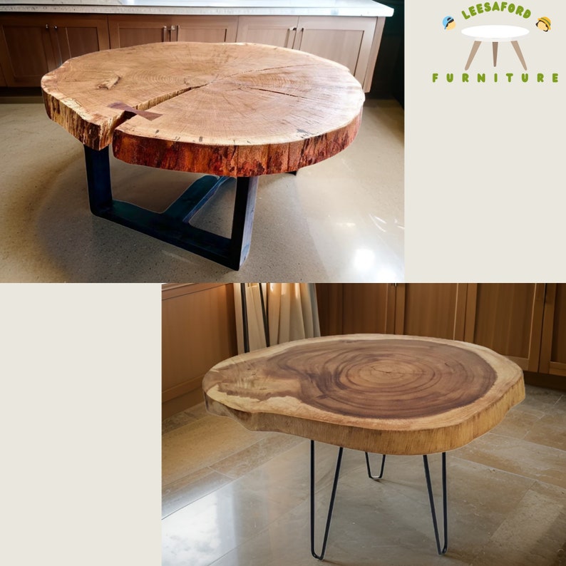 Rustic Slab Table, Live Edge Round Dining & Coffee Table, Solid Wood ...
