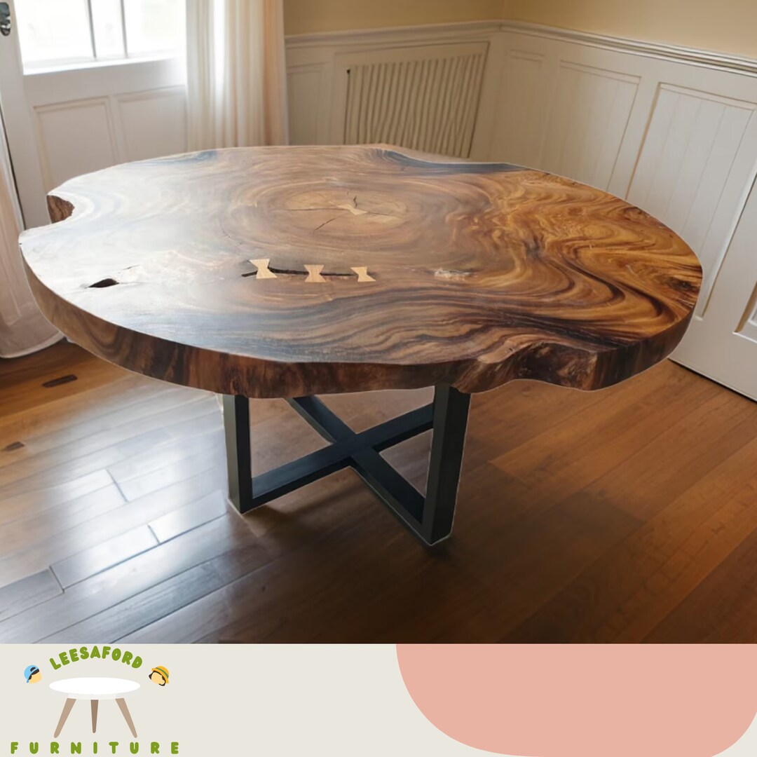 Rustic Slab Table, Live Edge Round Dining & Coffee Table, Solid Wood ...