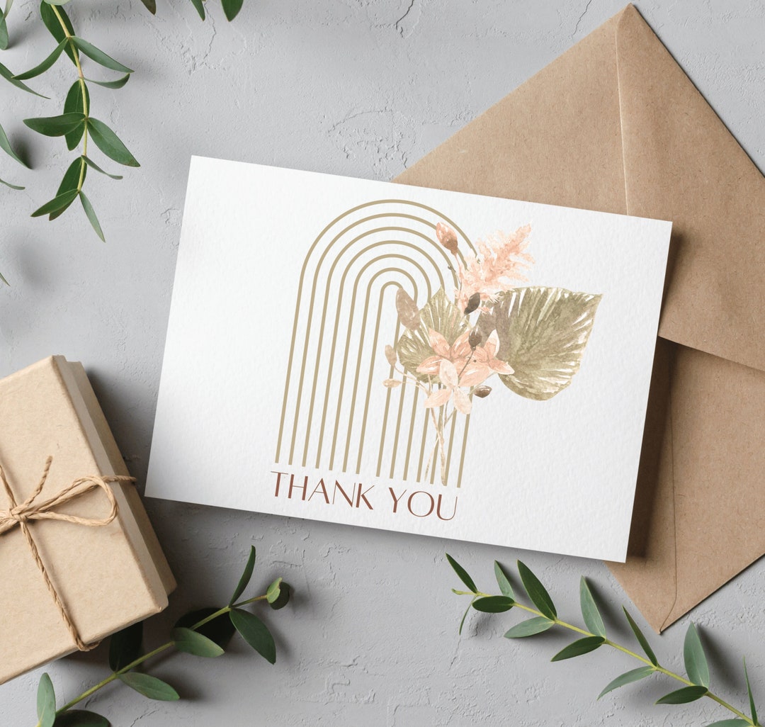 Thank You Card Printable Instant Download A2 Card With Envelope Boho ...