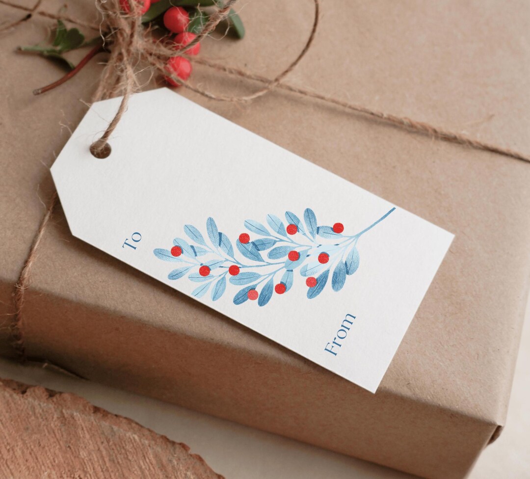 Printable Christmas Gift Tag Winter Berry Watercolor Digital Download ...