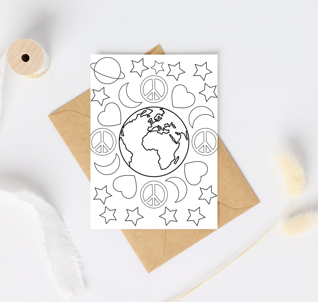 Printable Coloring Card & Envelope Instant Download Just Because Card ...