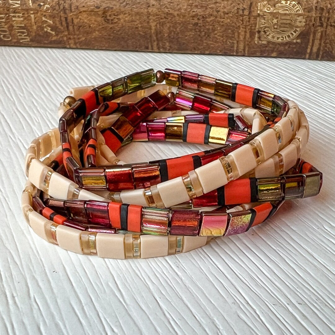 Tila Bead Bracelet Miyuki Glass Tile Stretch Bracelet Modern ...