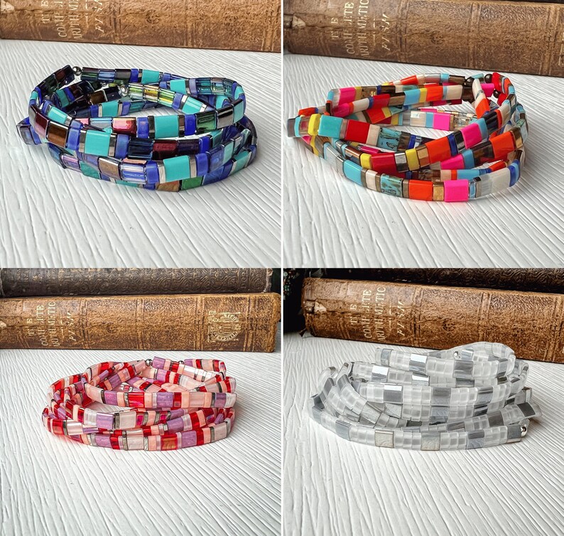 Tila Bracelet Tile Bead Stretch Bracelet Miyuki Minimalist Jewelry Red ...