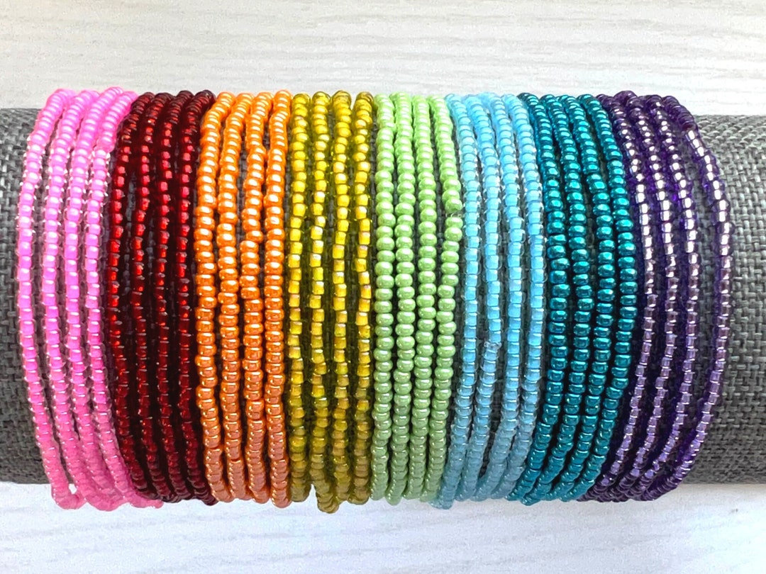 Rainbow Seed Bead Stretch Bracelet Tiny Bead Bracelets Stacking Boho Minimalist Trendy Jewelry ...
