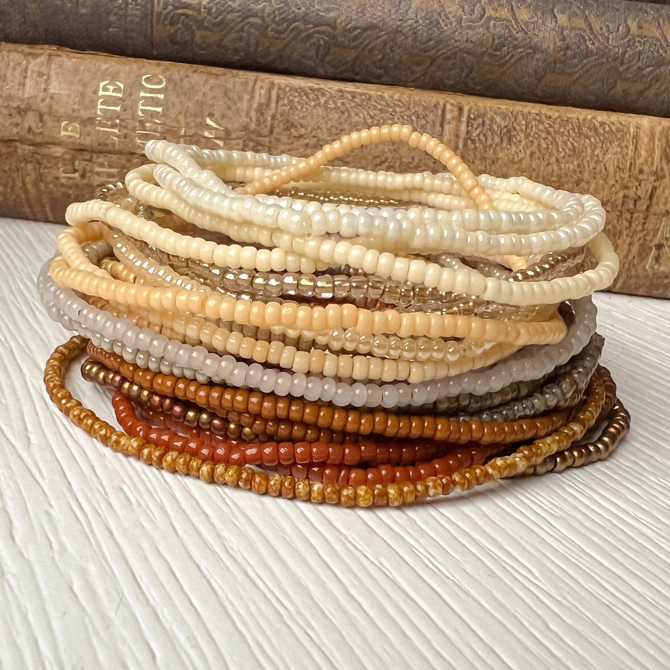 Boho Glass Bead Bracelet Stackable Earthy Tone Hippie Fashion Accessory ...
