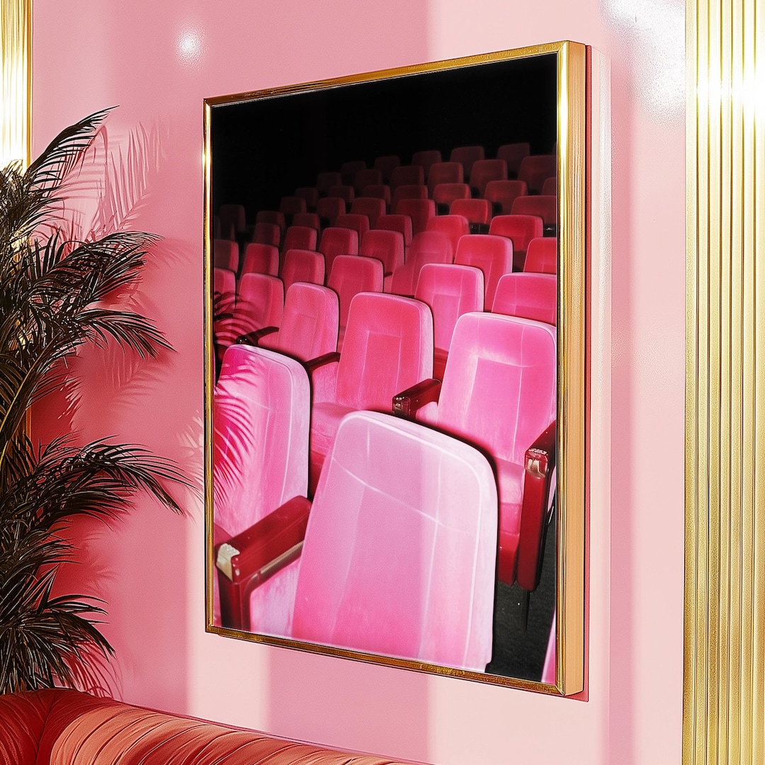 Retro Pink Movie Theater Photography Print, Vintage Cinema Night Wall ...
