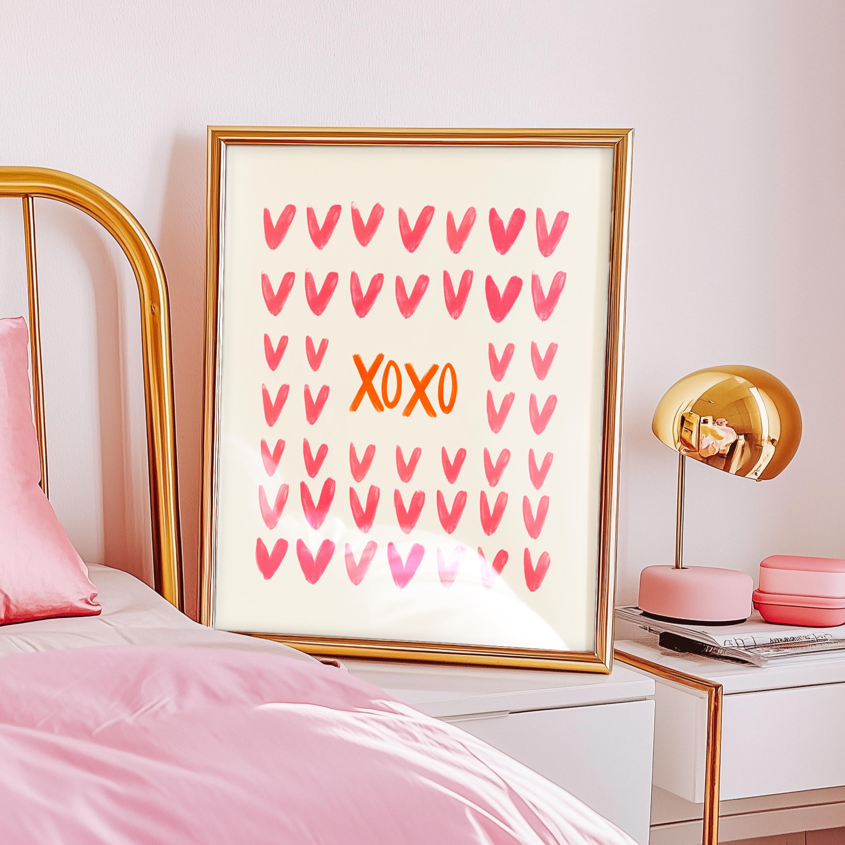 XOXO Pink Heart Wall Art Print, Minimalist Preppy XO Typography Poster ...