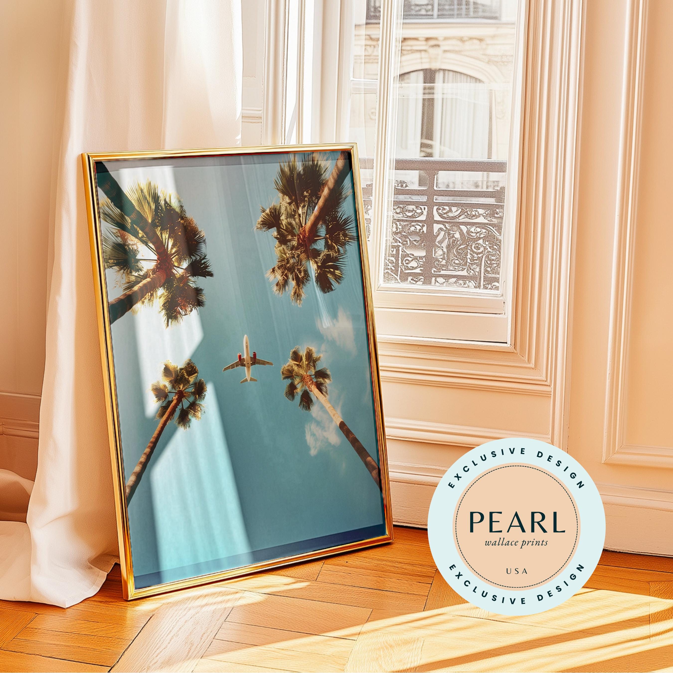 Airplane Flyover Palm Trees Art Print, Retro Plane California Travel ...