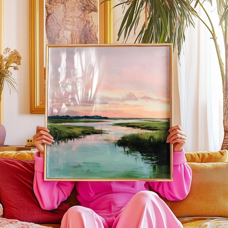 Lowcountry Marsh Art Print, Pastel Sunset Landscape Painting, Southern ...