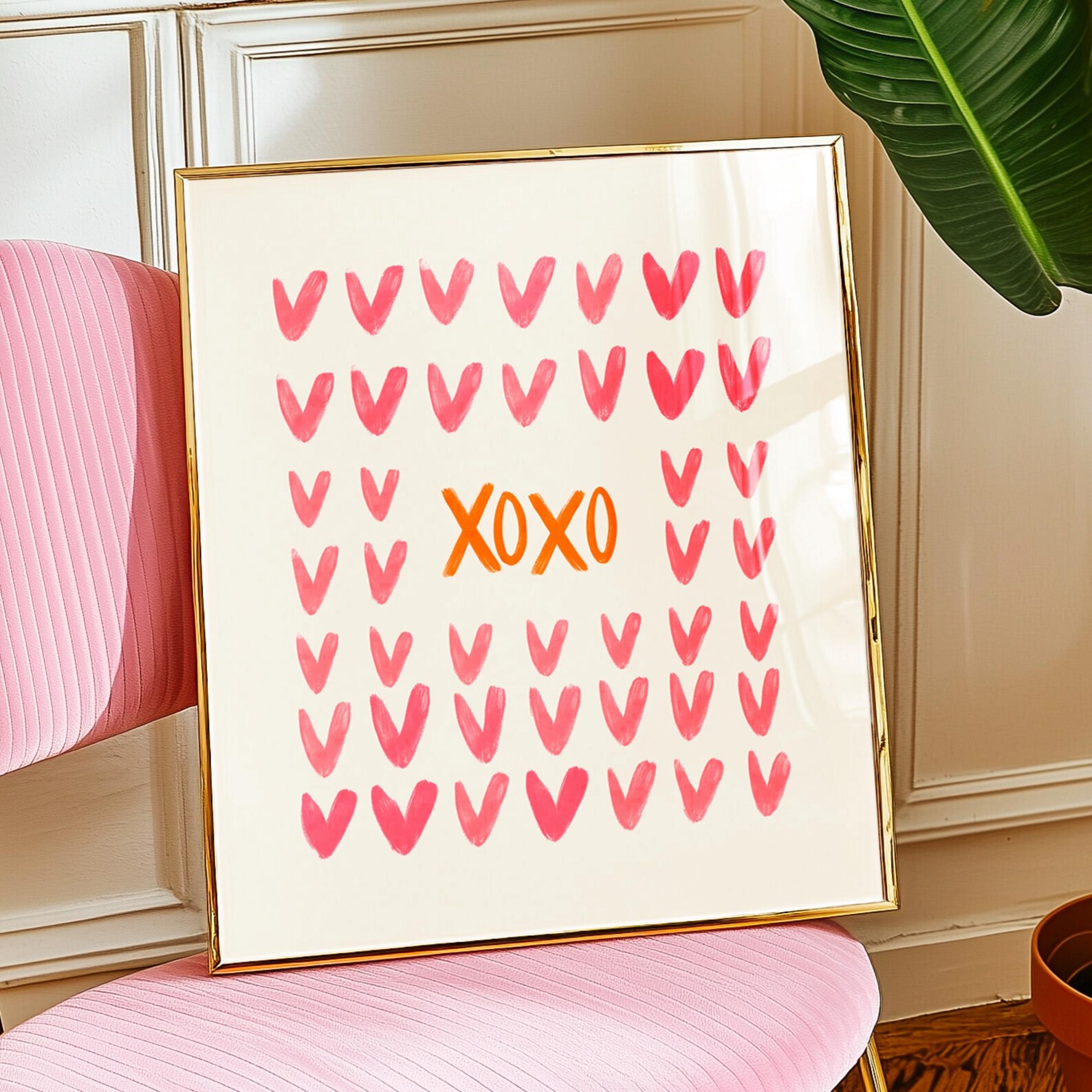 XOXO Pink Heart Wall Art Print, Minimalist Preppy XO Typography Poster ...