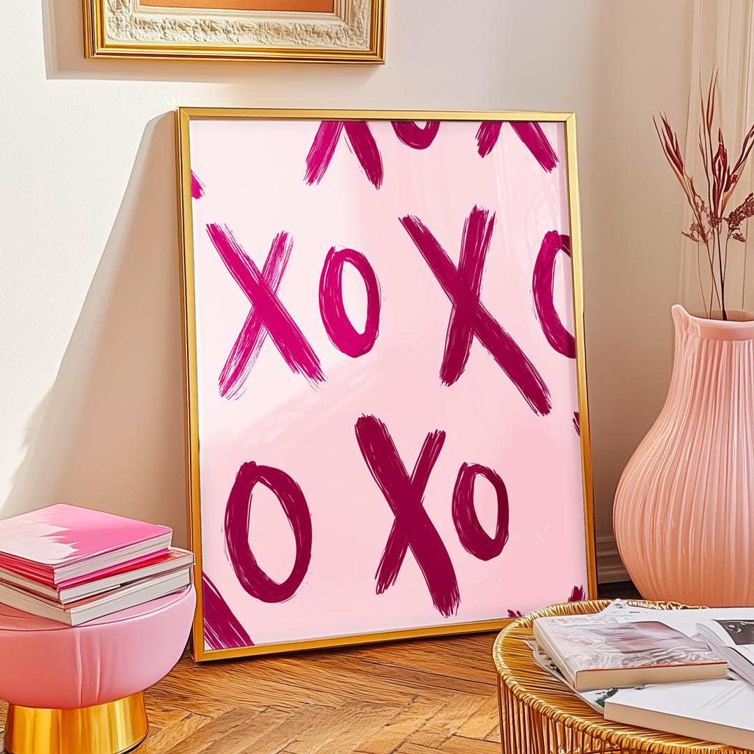 XOXO Pink Purple Typography Art Print, Modern Romantic Minimalist XO ...