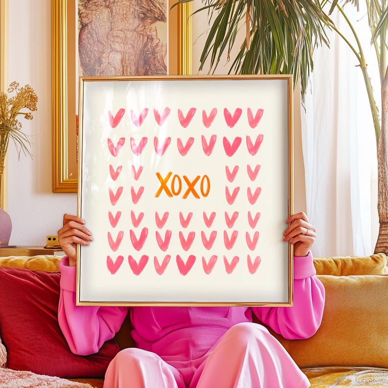XOXO Pink Heart Wall Art Print, Minimalist Preppy XO Typography Poster ...