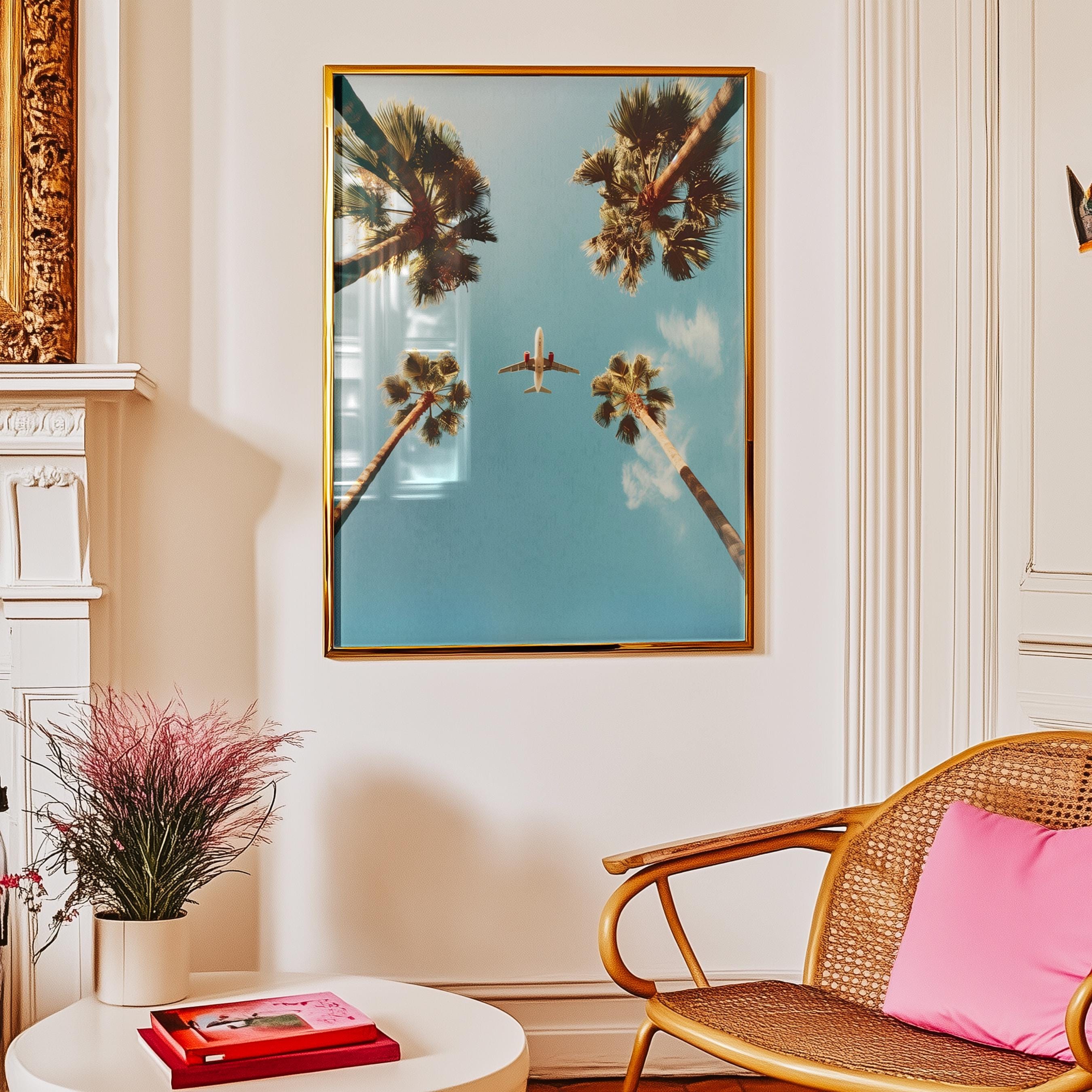 Airplane Flyover Palm Trees Art Print, Retro Plane California Travel ...