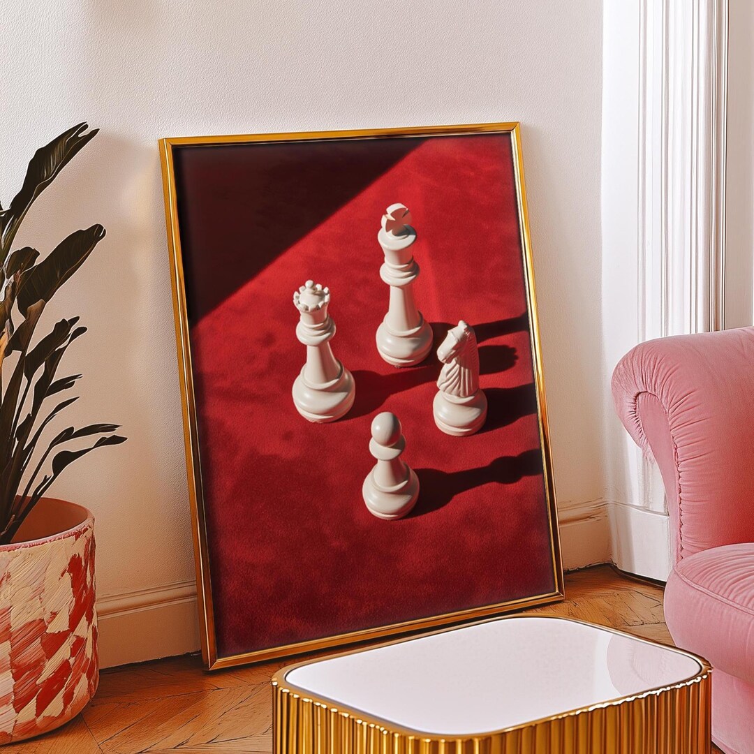 Chess Art Piece, Modern Minimalist Chessboard Pieces Photography Wall ...