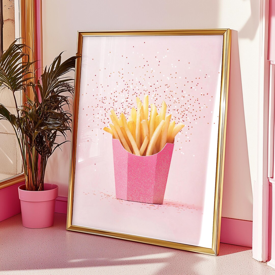 Pink French Fries Art Print, Preppy Kitchen Fast Food Wall Poster ...