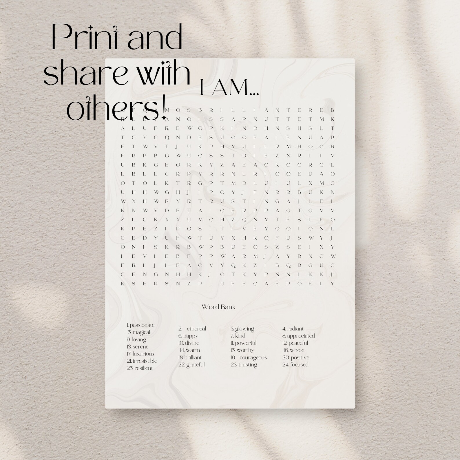 Affirmation Word Search " I Am" - Etsy