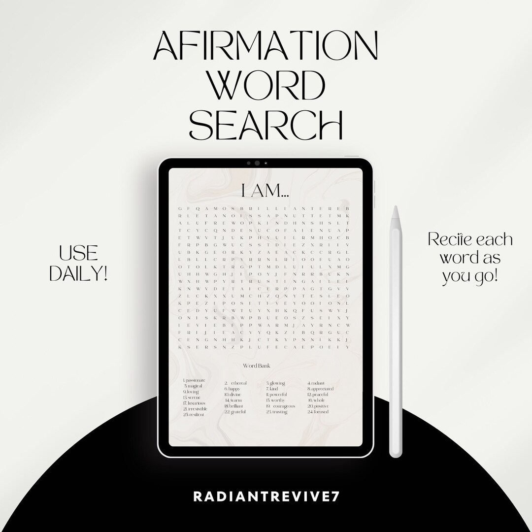 Affirmation Word Search " I Am" - Etsy