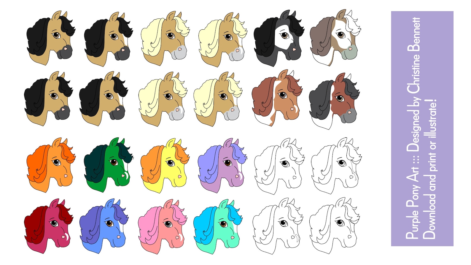 Pony Portraits Horse Clip Art JPG PNG Pony Clip Art Farm | Etsy