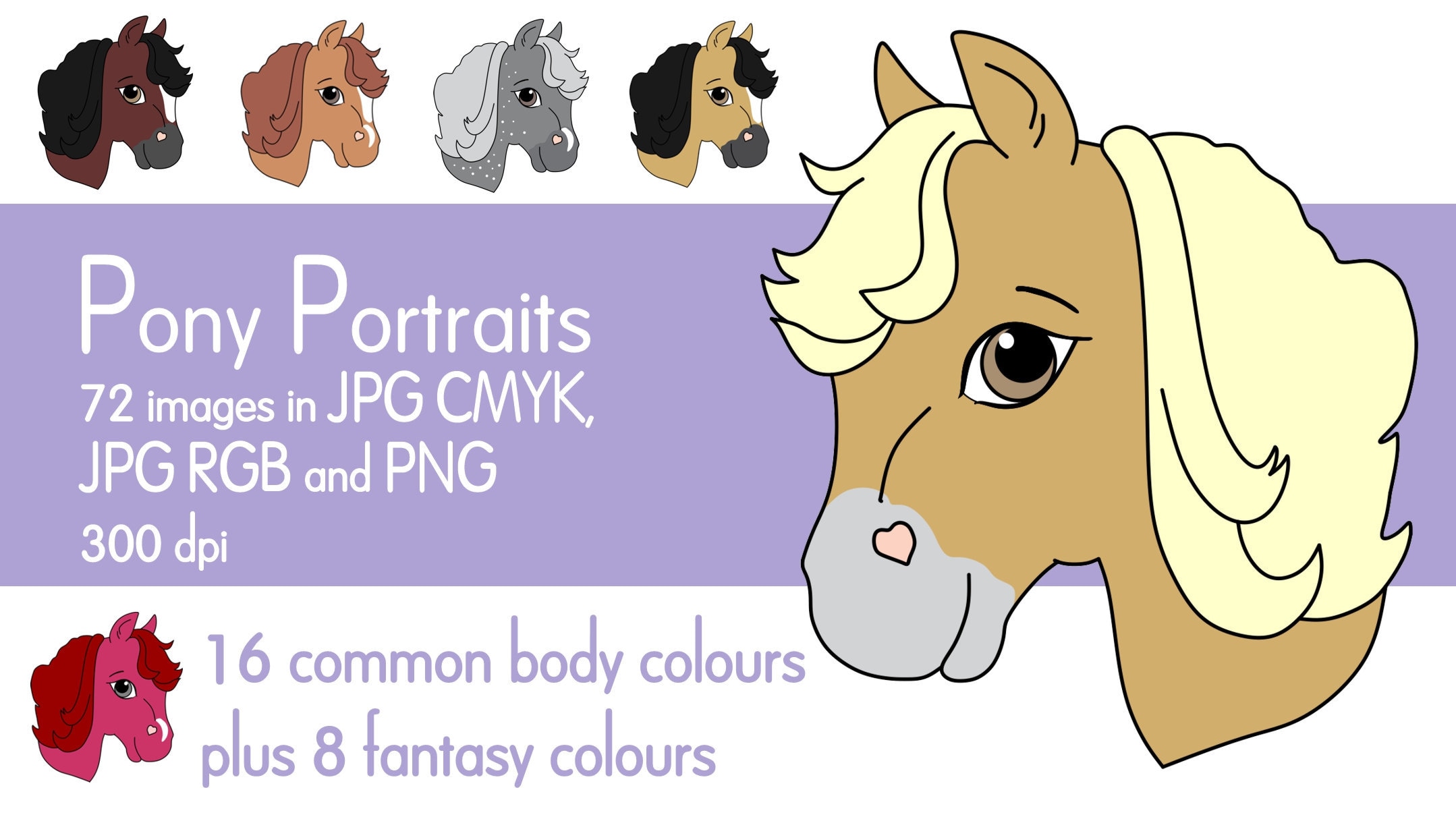 Pony Portraits Horse Clip Art JPG PNG, Pony Clip Art, Farm Animal Clip ...