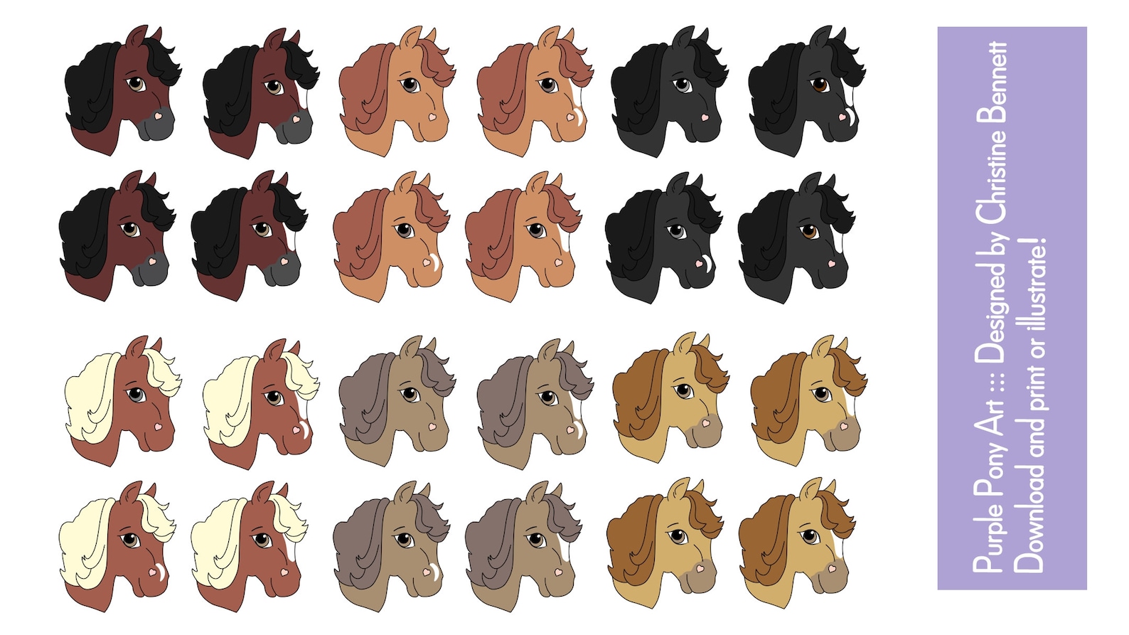 Pony Portraits Horse Clip Art JPG PNG, Pony Clip Art, Farm Animal Clip ...