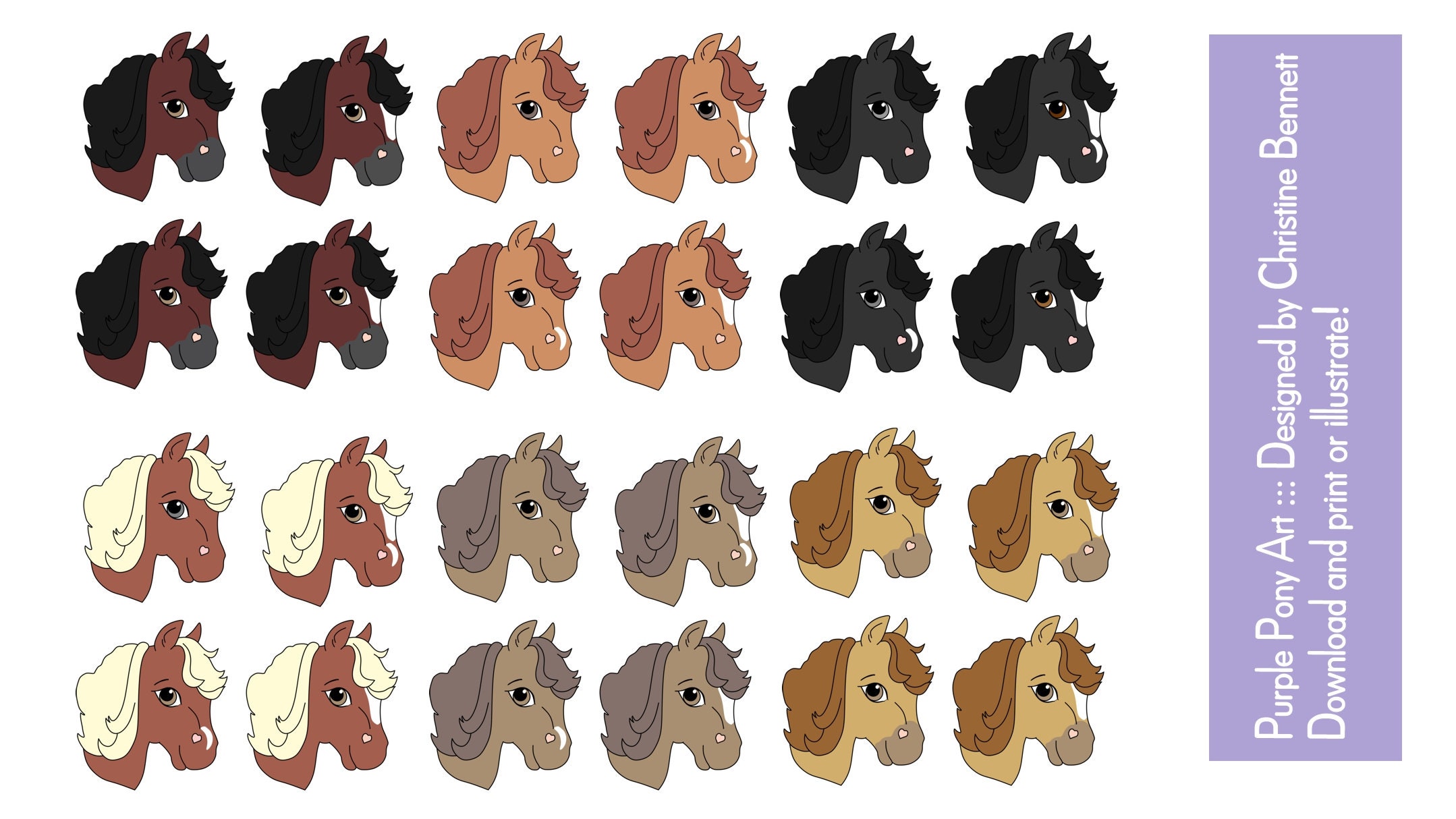 Pony Portraits Horse Clip Art JPG PNG, Pony Clip Art, Farm Animal Clip ...