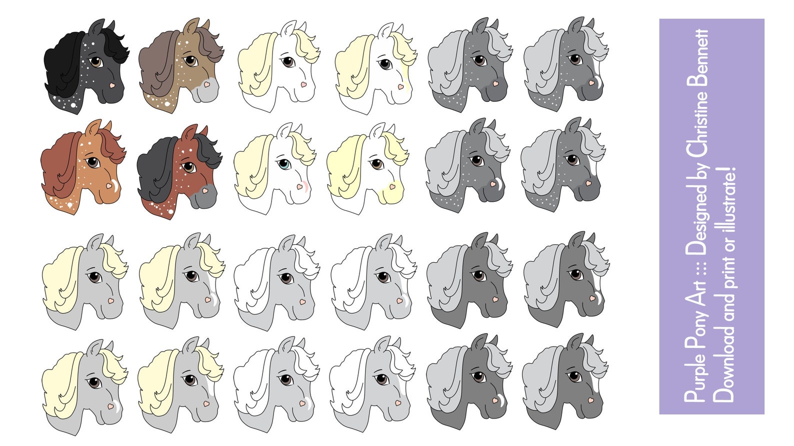 Pony Portraits Horse Clip Art JPG PNG Pony Clip Art Farm - Etsy