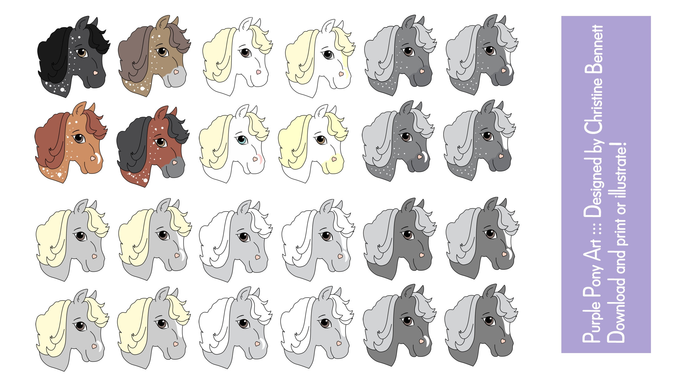 Pony Portraits Horse Clip Art JPG PNG, Pony Clip Art, Farm Animal Clip ...