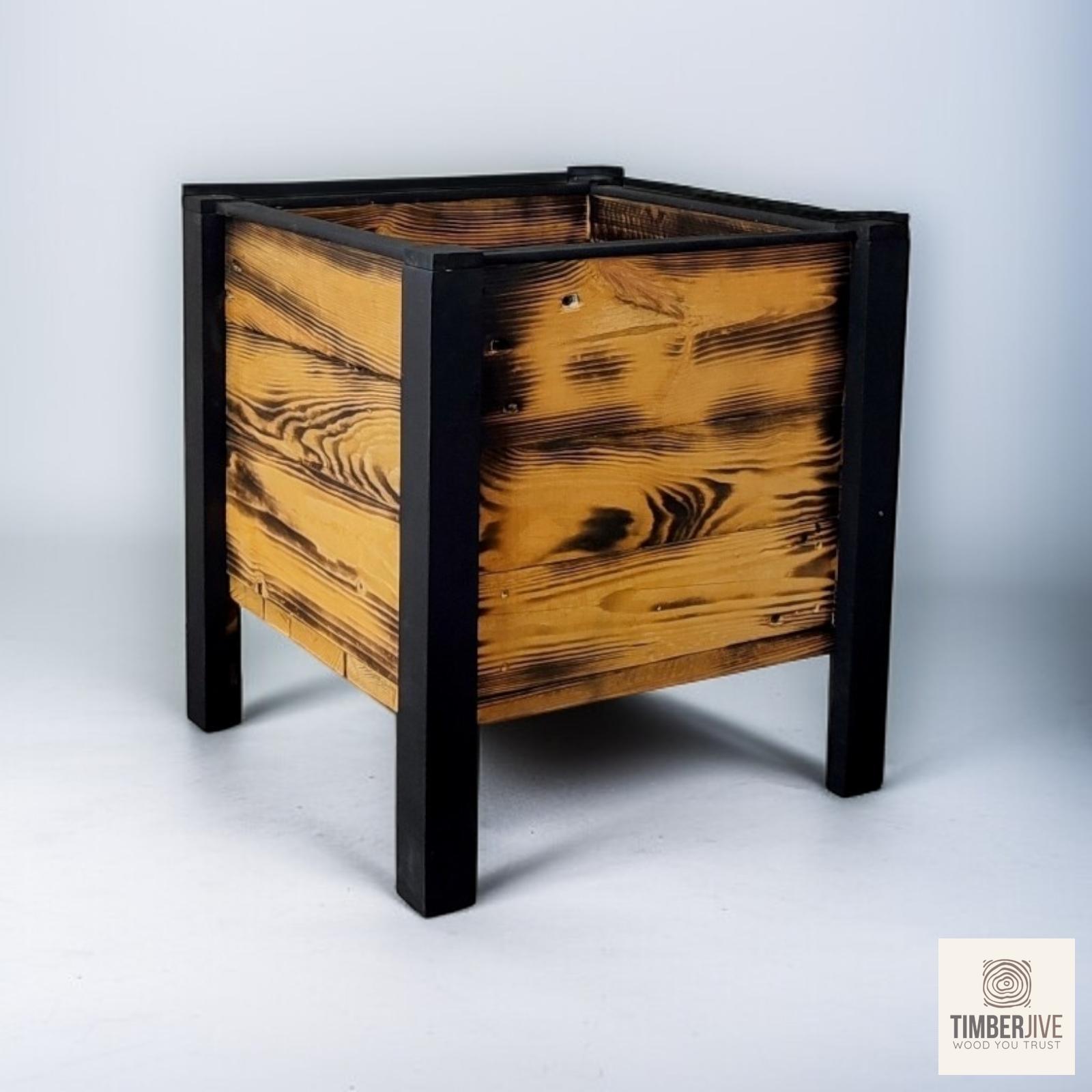 Rustic Burned Wood Planter Box | 40x40cm Shou Sugi Ban Raised Bed ...