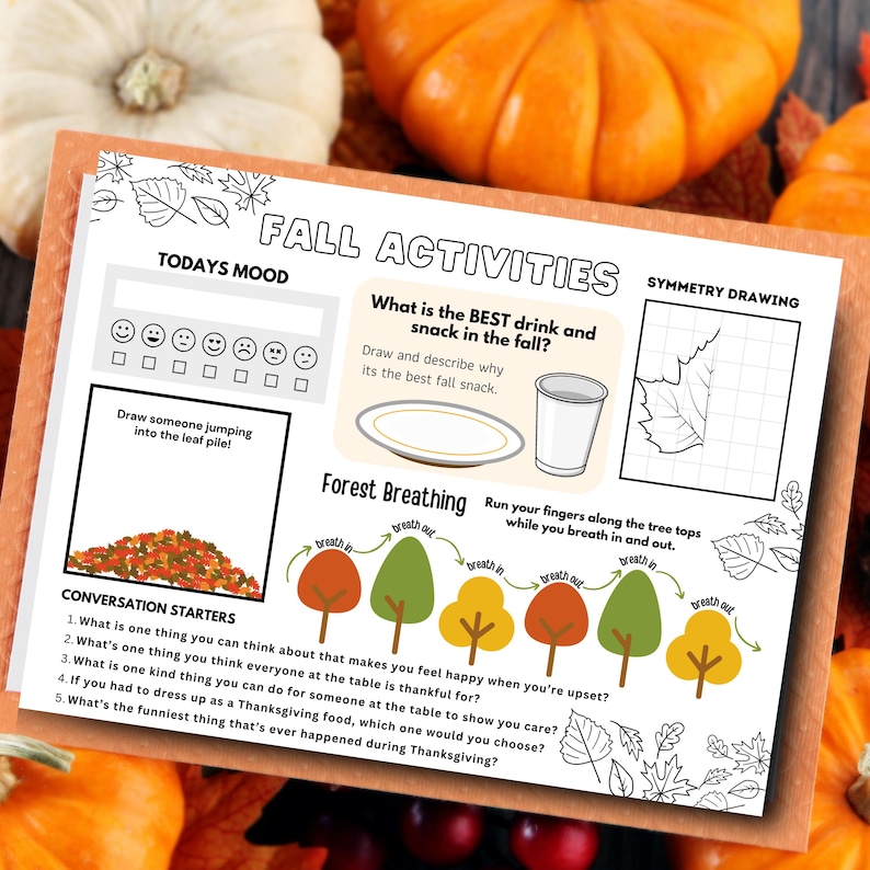 Fall Themed Coping Skills Printable Placemat, Gratitude Autumn Activity ...