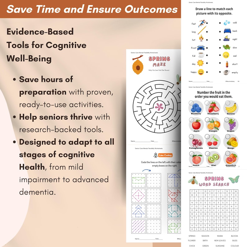 Dementia Activities Worksheets for Seniors: Cognitive Exercises ...