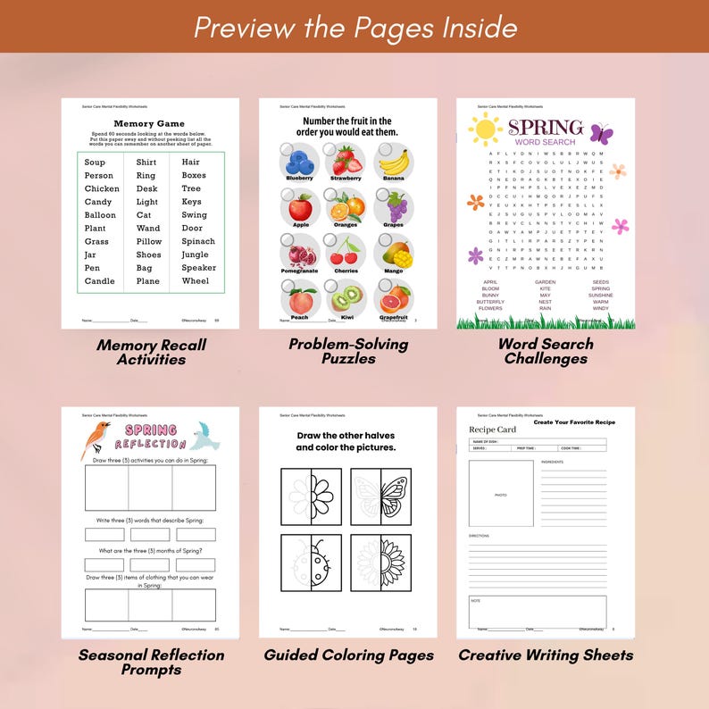 Dementia Activities Worksheets for Seniors: Cognitive Exercises ...