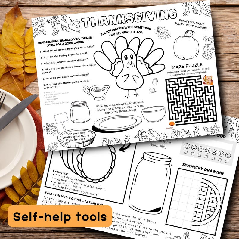 Fall Themed Coping Skills Printable Placemat, Gratitude Autumn Activity ...