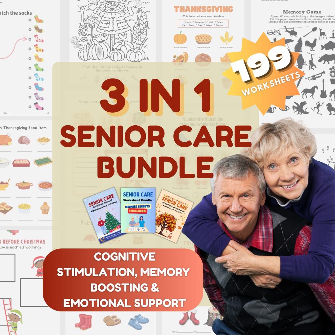 3-in-1 Senior Care Workbook Bundle | Cognitive Stimulation, Memory ...