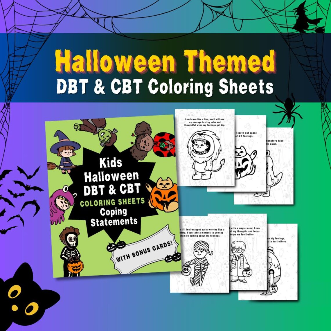 Halloween DBT CBT Coloring Pages, Kids Therapy Printables (digital ...
