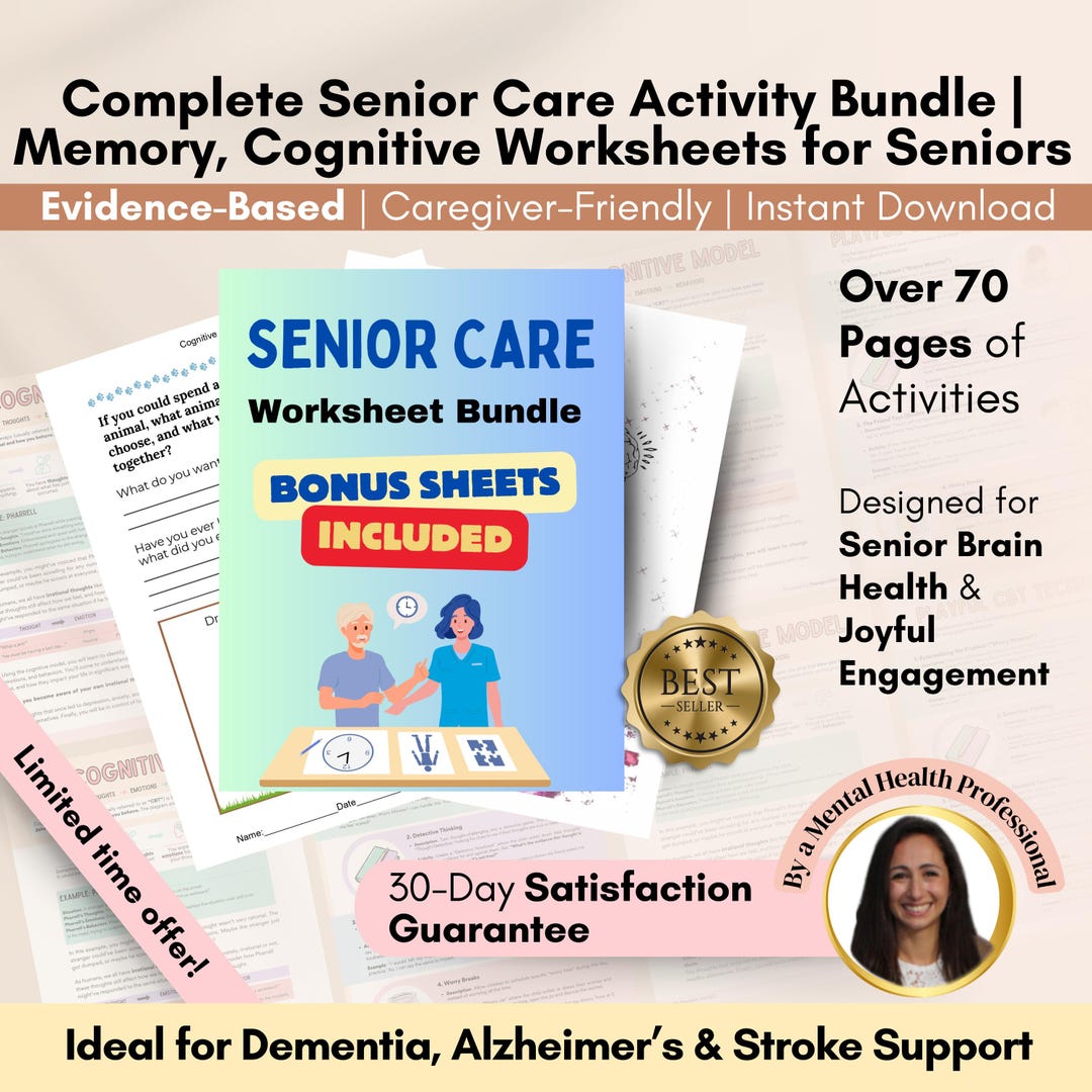 Large Print Senior Care Activity Bundle |senior Memory Aids, Cognitive ...