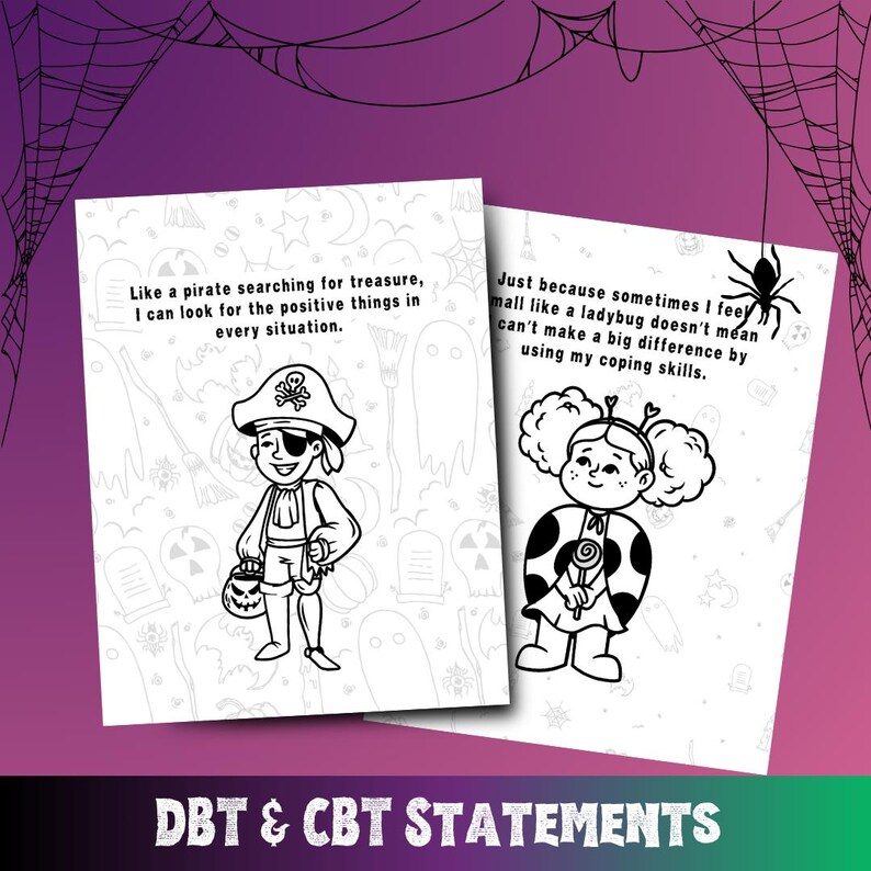 Halloween DBT CBT Coloring Pages, Kids Therapy Printables (digital ...