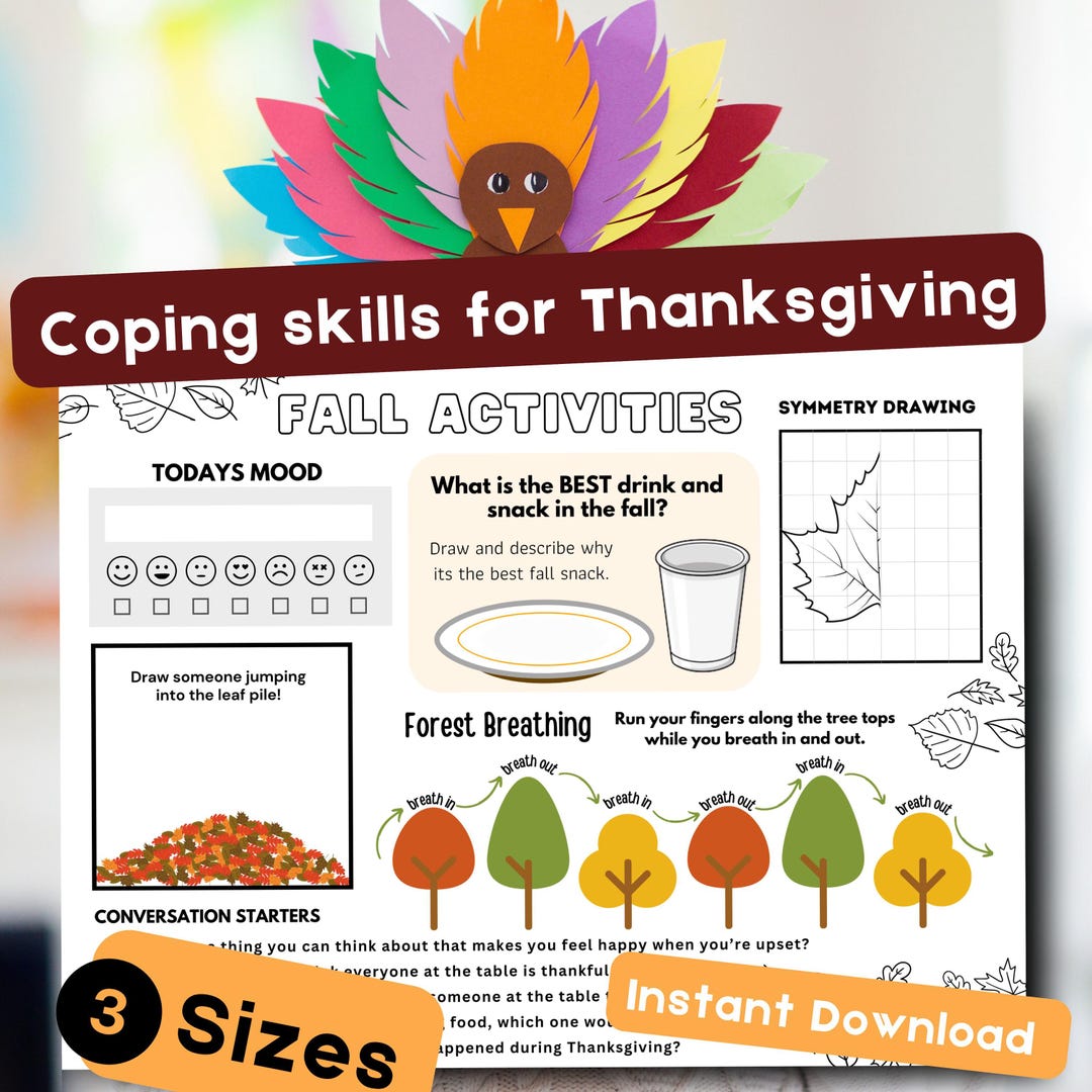 Thanksgiving Coping Skills Placemat Fun Fall Printable With Gratitude ...