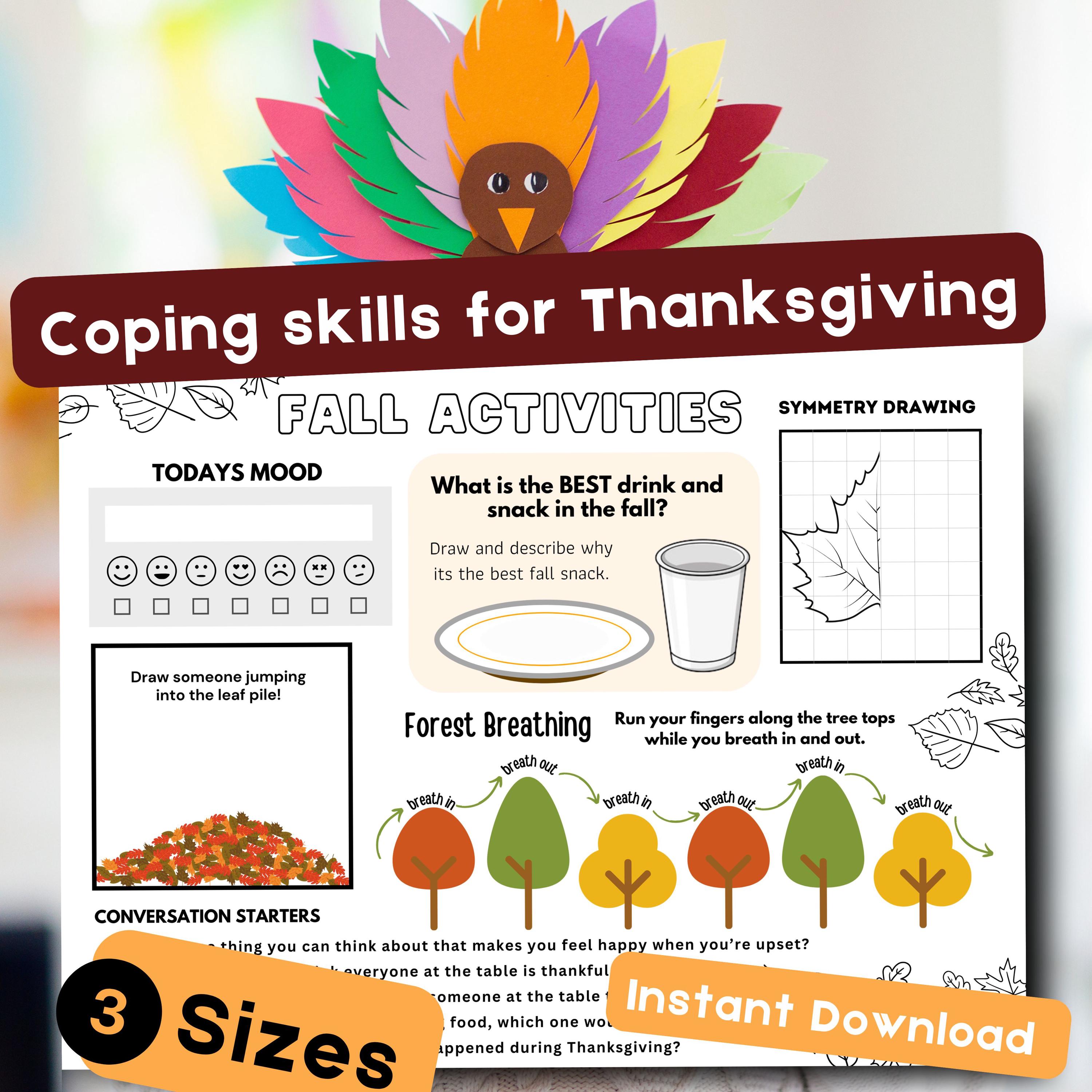 Fall Themed Coping Skills Printable Placemat, Gratitude Autumn Activity ...
