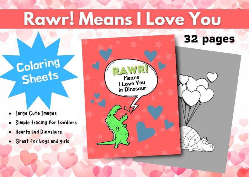 Rawr Means I Love YOU Toddler Coloring Pages Tracing Hearts and ...
