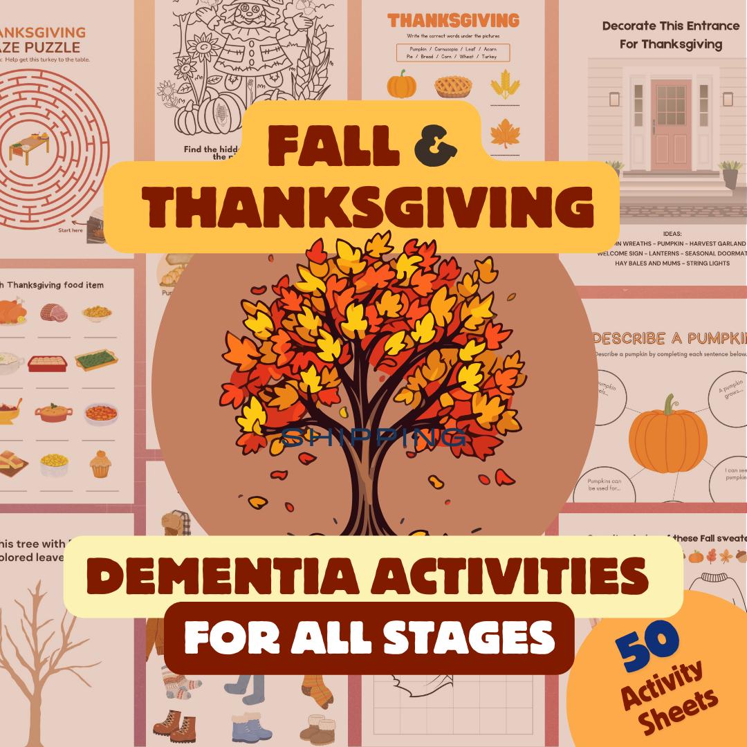 Thanksgiving Dementia Worksheets for Senior Adult Fall Activities ...